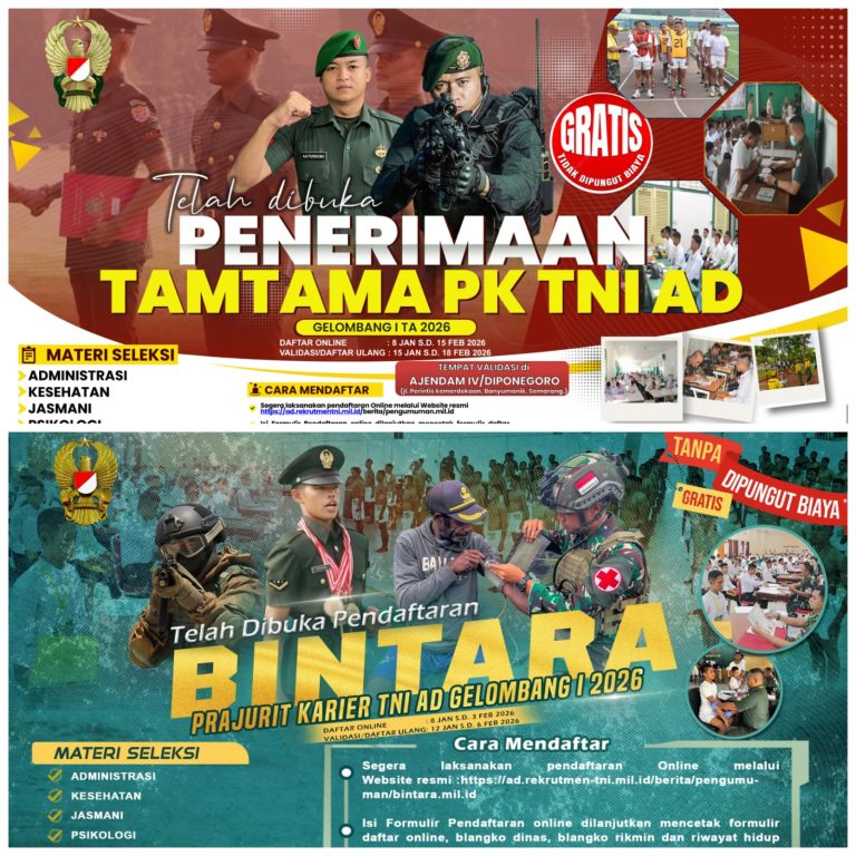 TNI AD Resmi Buka Penerimaan Bintara Dan Tamtama PK TA 2026 ...